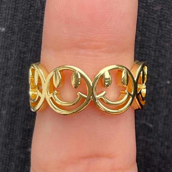Jewelry | Trendy Gold Plated Smiley Face Adjustable Ring | Poshmark